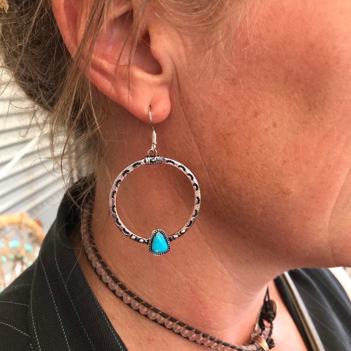 Earrings, turquoise loop | OCTOPUS Bohemian Shop